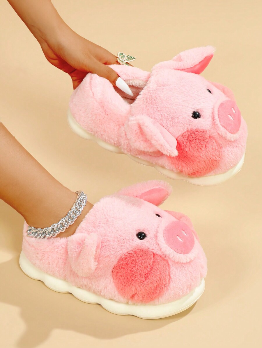 Cute Pig Design Indoor Slippers For Women, New Warm Plush Anti-Slip ...