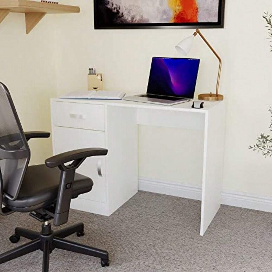 Hudson Computer Desk With Awer And Door White Home Office PC Laptop ...