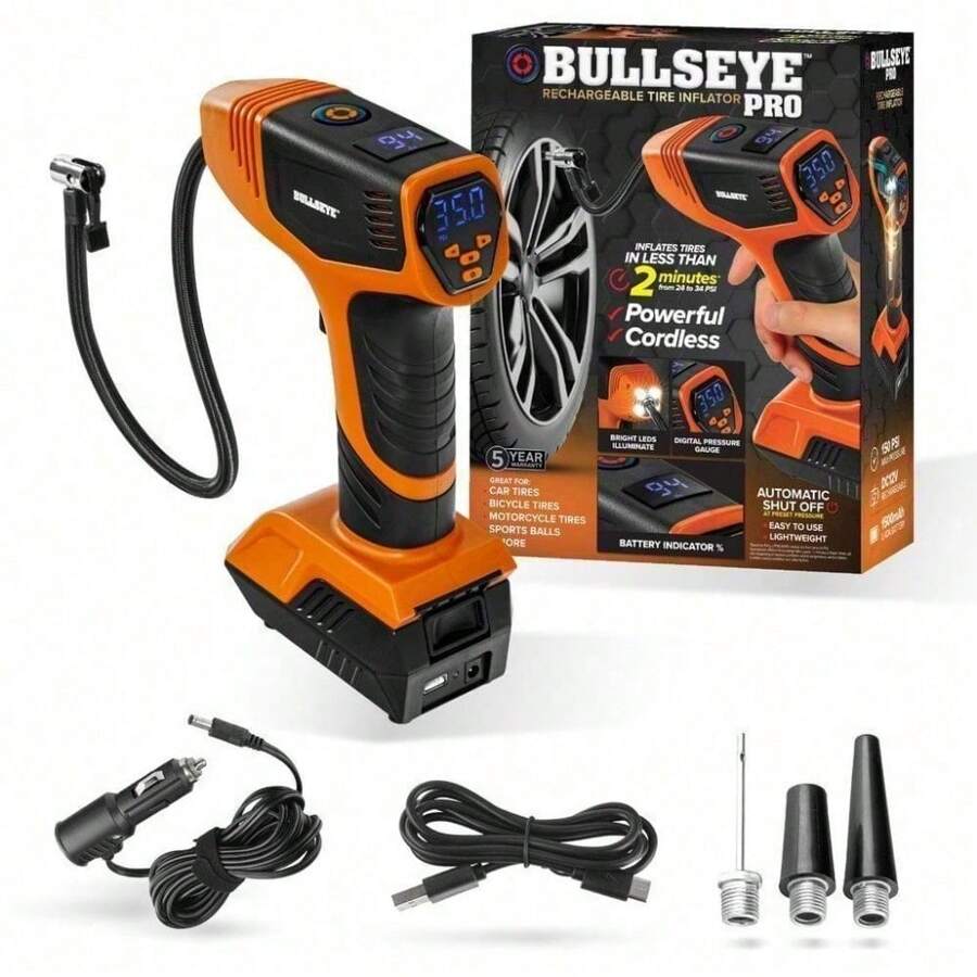 Bullseye Pro Portable Rechargeable Tire Inflator With Digital Pressure ...