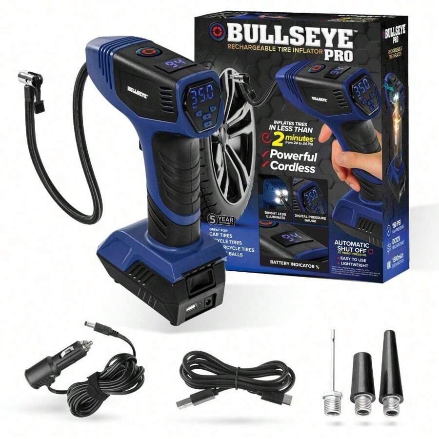 Bullseye Pro Portable Rechargeable Tire Inflator With Digital Pressure ...