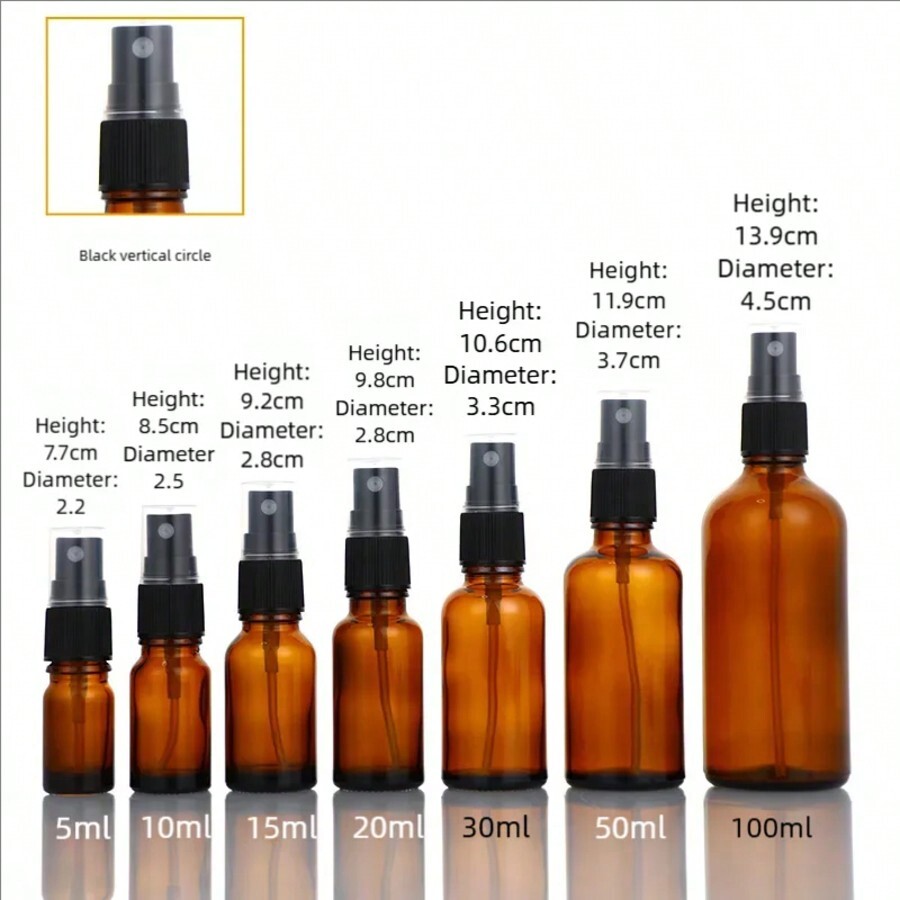 FIGHTYU 1pc 5-100ml Empty Amber Glass Fine Mist Spray Bottles ...