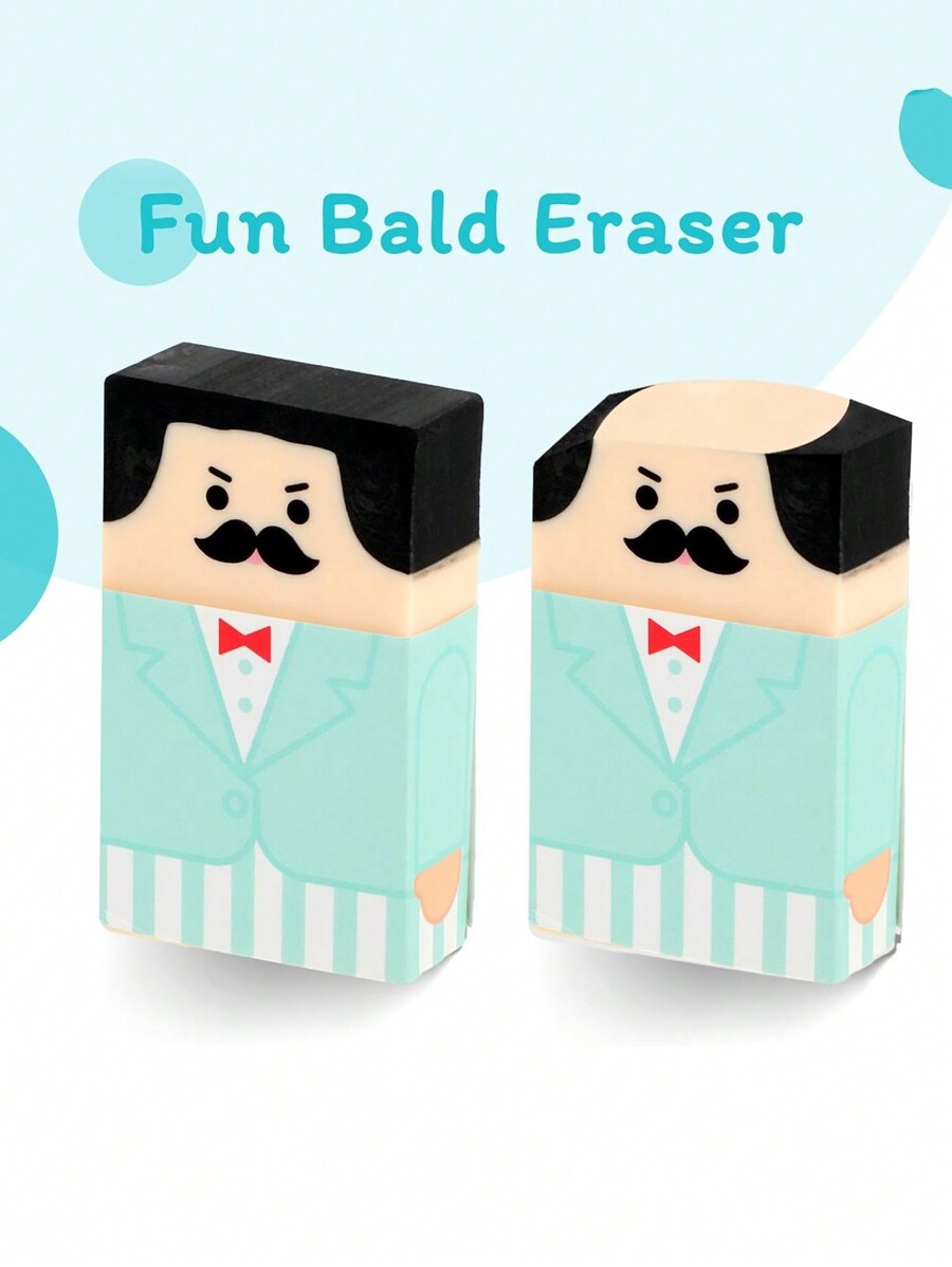 Cartoon Bald Man Eraser, 4 Fun Bald Uncle Erasers, No Trace Friction ...