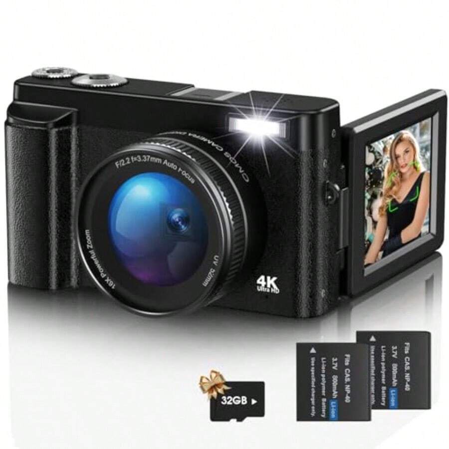 4K UHD 48MP Autofocus Vlogging Camera 16X Digital Zoom 180° Flip Screen ...