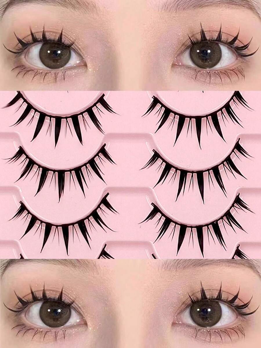 10 Pairs Natural Look Cartoon False Eyelashes Manga Lashes 3D Faux Mink ...