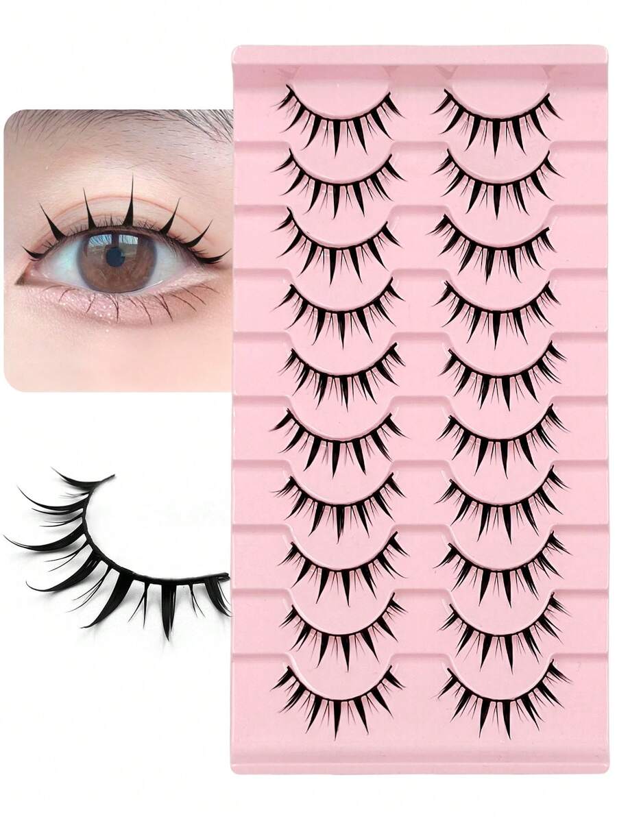 10 Pairs Natural Look Cartoon False Eyelashes Manga Lashes 3D Faux Mink ...