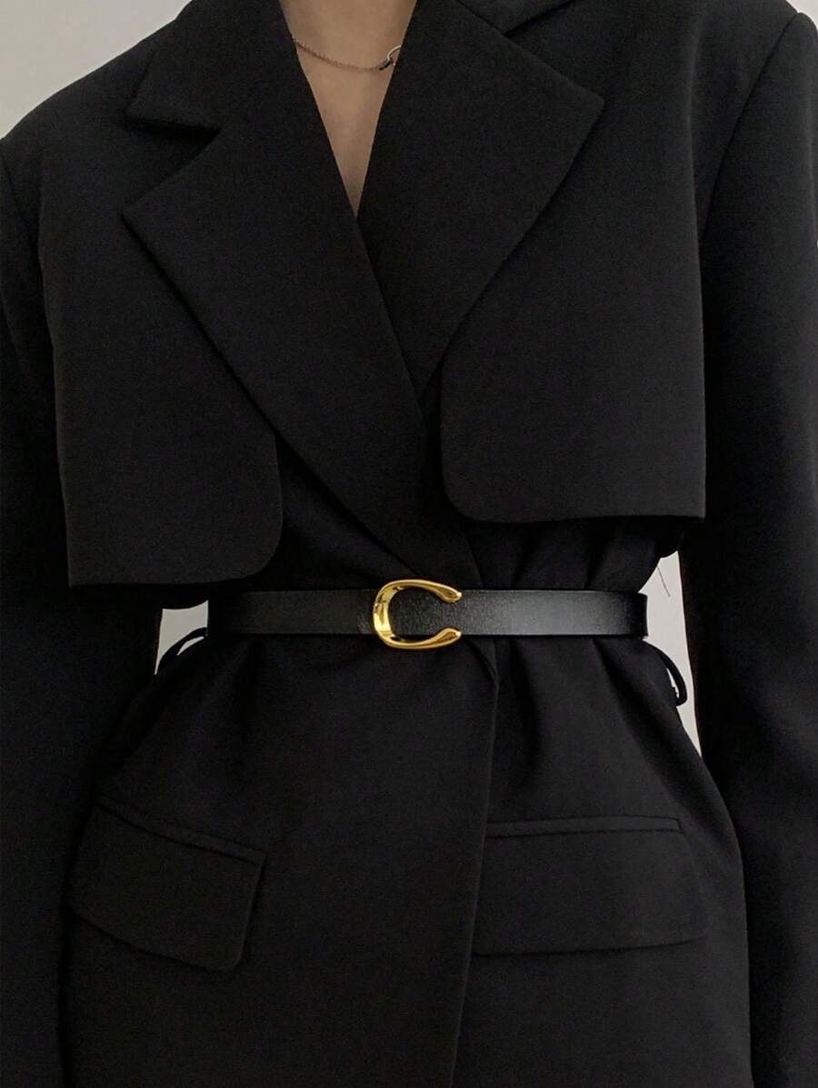 1pc Crescent Moon Shape Flat C Letter Buckle Women's Sexy Black Metal ...