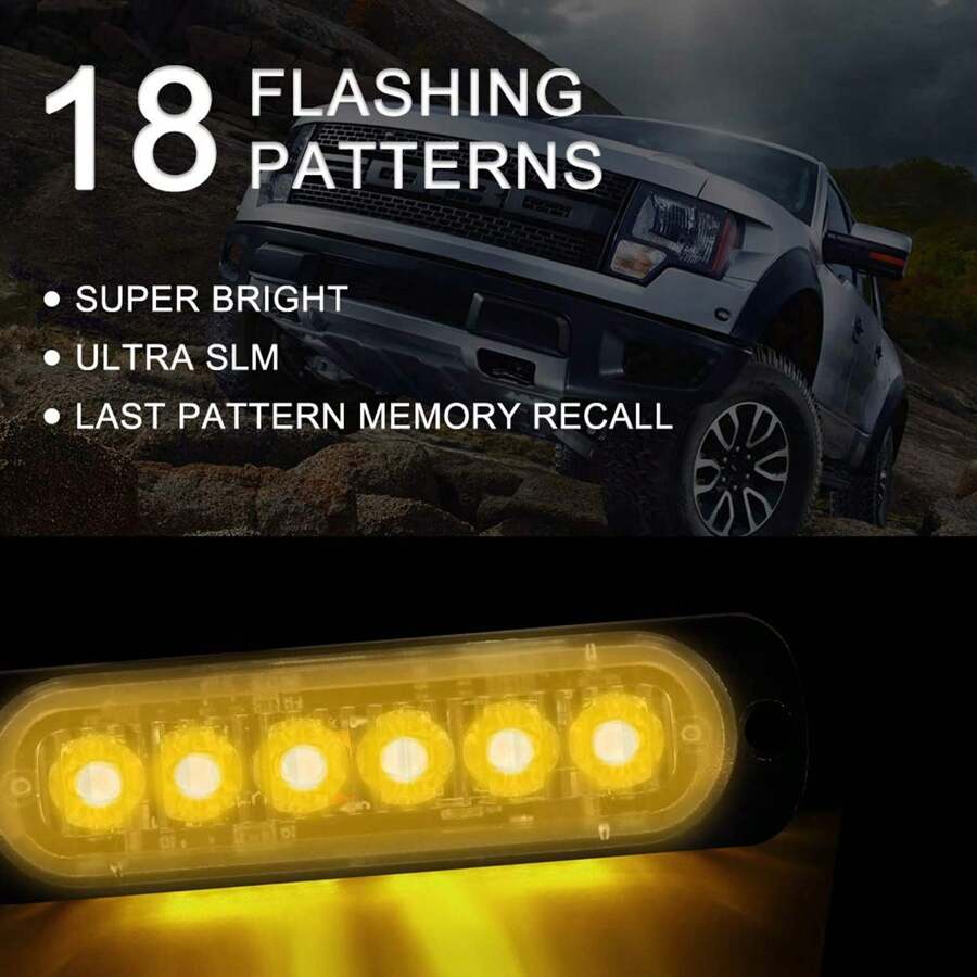 8-Pack 6-LED Amber Strobe Lights Kit: 12V-24V Emergency Vehicle Lights ...