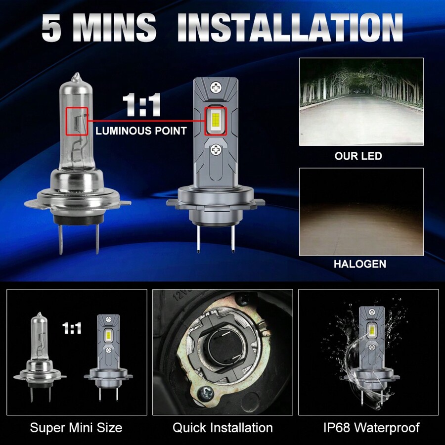 S&D H7 LED Headlight Bulb Mini Wireless 20000LM 6500K CSP For Car Headlamp Auto Diode Lamps H7 ...