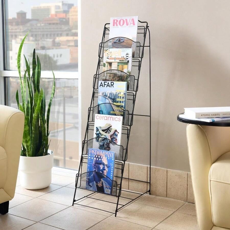 Onyx Mesh Magazine Holder, Ladder Style Display Rack With 5 Pockets ...
