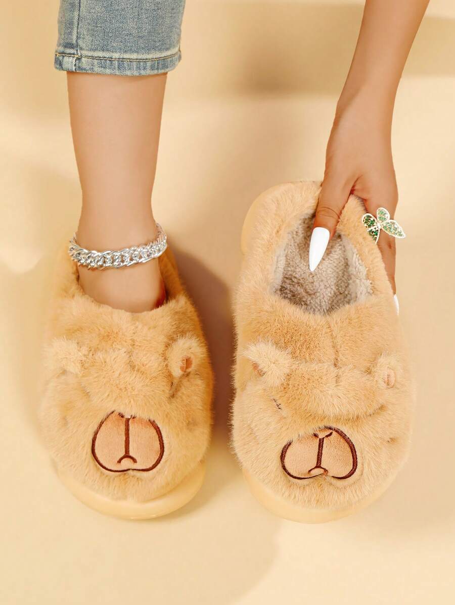 Cute Capybara Slip-On Slippers For Women, Warm And Plush Furry Slides ...