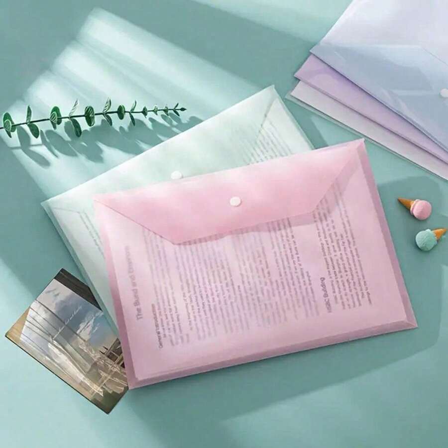 1/4/8pcs File Bag Morandi A4 Transparent Enhanced Quick Button Data ...