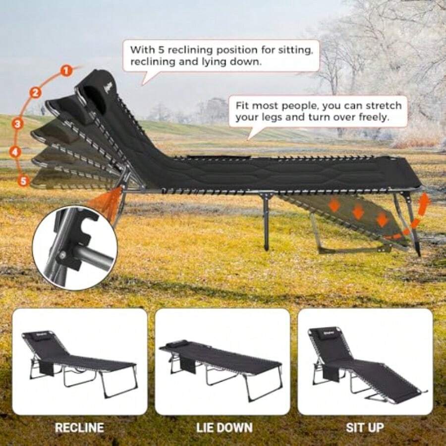 Oversize Padded Sun Lounger Garden 5-Position Adjustable Backrest 78 ...