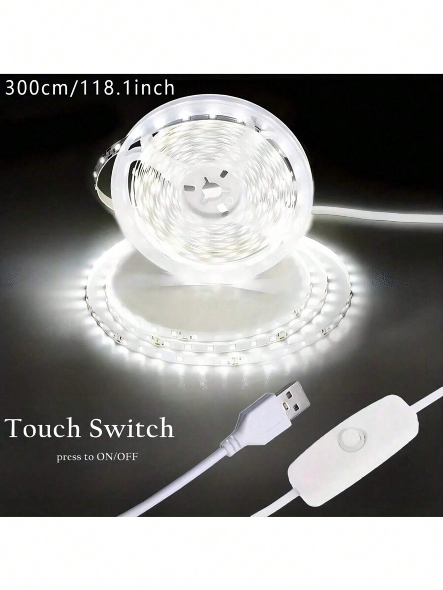 1M/3M/5M Cool White 5V USB-Powered LED Strip Lights With Built-In ...