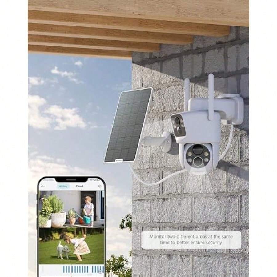 2K Outdoor Wireless Security Camera Dual Lens Dual PIR Solar CCTV ...