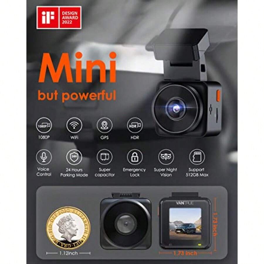 1080P HDR WiFi GPS Voice Control Compact Dash Cam Front Dash Cams For ...