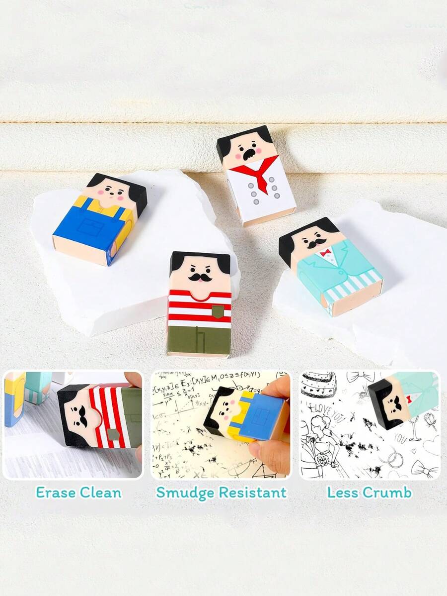 Cartoon Bald Man Eraser, 4 Fun Bald Uncle Erasers, No Trace Friction ...