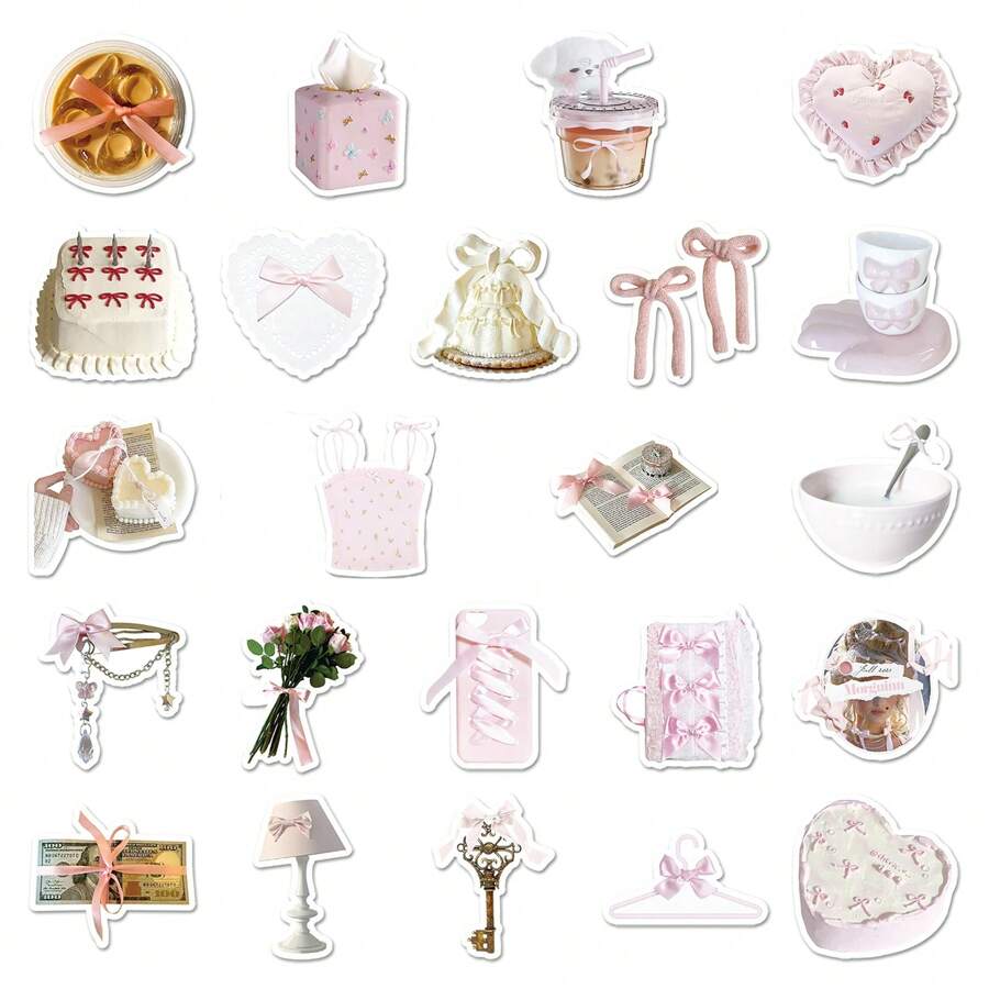 50 Pieces Cute Pink Bowknot Aesthetic Stickers, Pink Girly Stickers For ...