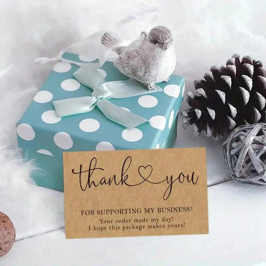 TYFYO 50pcs Natural Kraft Paper Thank You Cards For Small Business ...