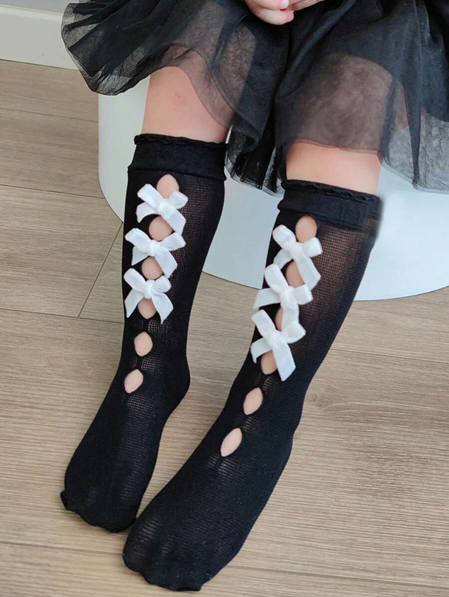 2 Pairs Baby Girls Lolita Bow Socks Girl Bow Calf Socks Cute High Girls ...