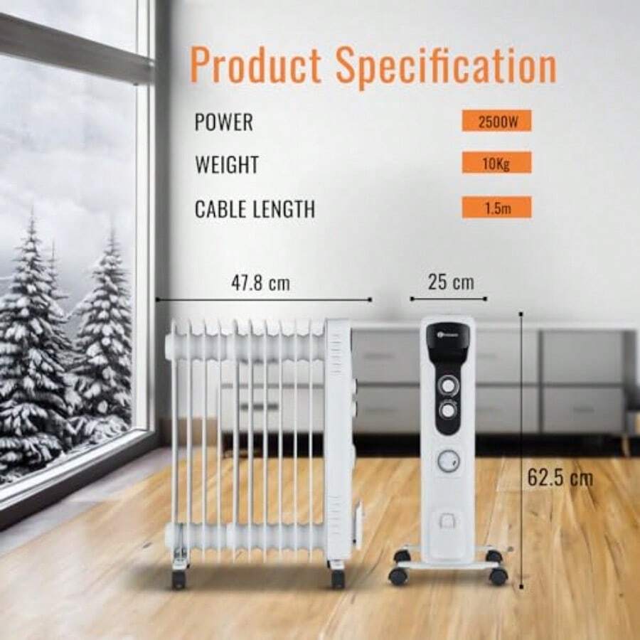 Oil Filled Radiator 2500W 11 Fin Portable Electric Heater With 3 Power ...
