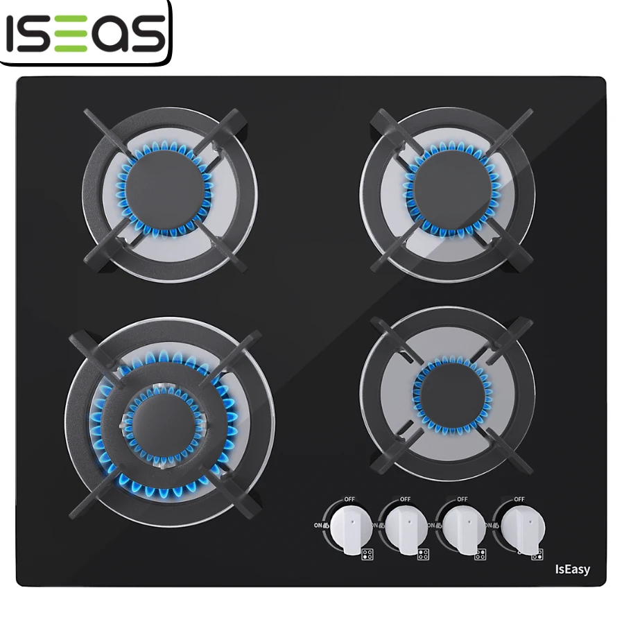 IsEasy WEHIMO 60CM Gas Hob Glass Built-In Hob Gas Cooker 4 Burners ...
