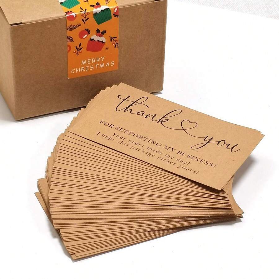 TYFYO 50pcs Natural Kraft Paper Thank You Cards For Small Business ...