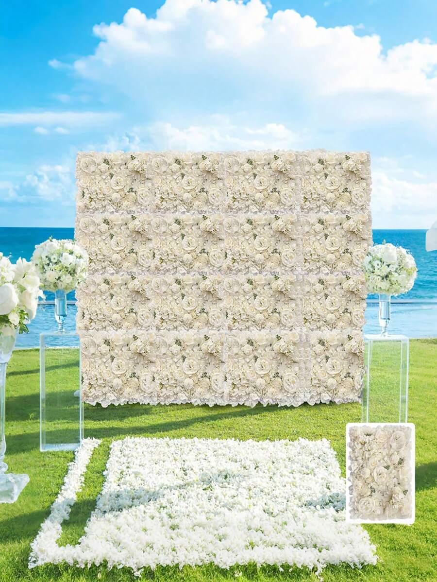Silk Rose Backdrop Wedding Flower Wall Decor Artificial Flower Wall ...