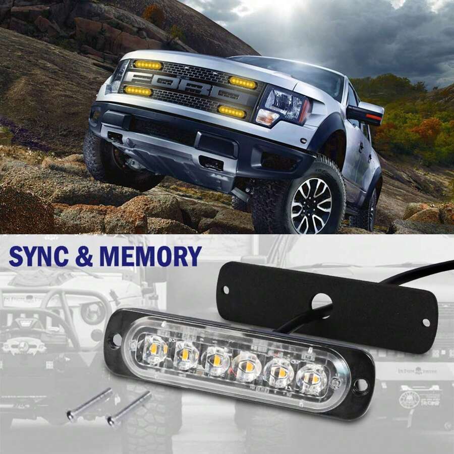 8-Pack 6-LED Amber Strobe Lights Kit: 12V-24V Emergency Vehicle Lights ...