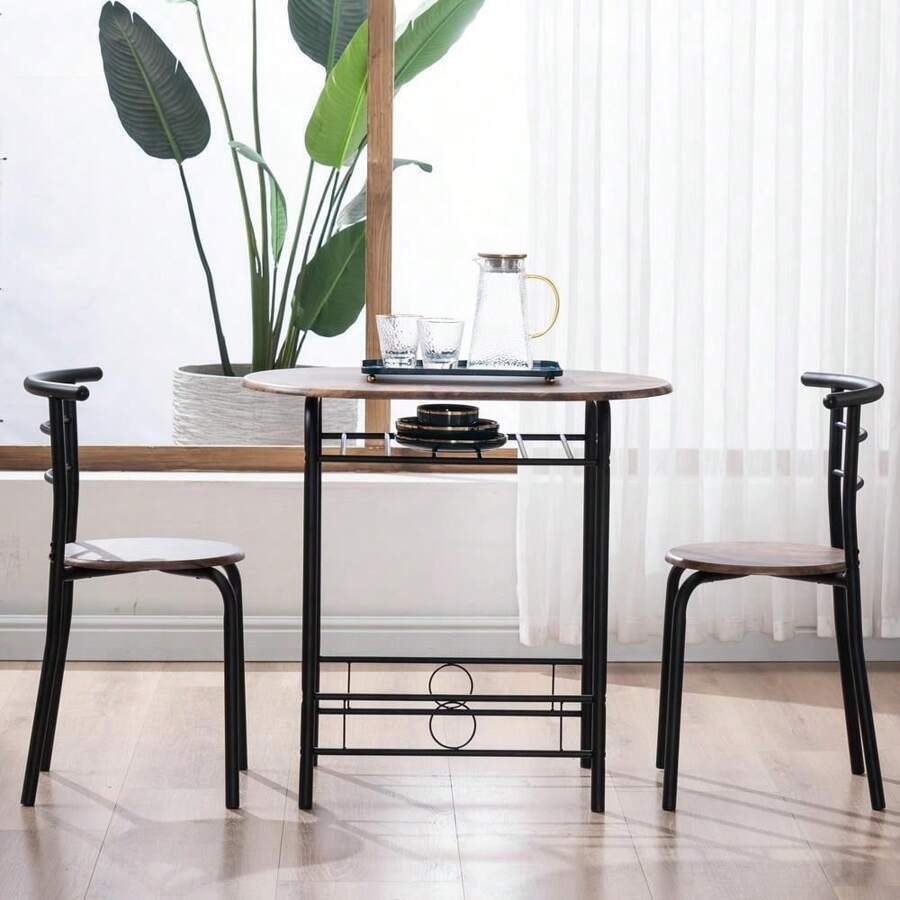 Dining Set Table And 2 Wood Chairs Glass Top Breakfast Dinette For ...