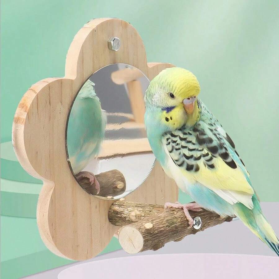 Wooden Bird Perch Natural Wood Bird Perch Stand With Mirror Parrots ...