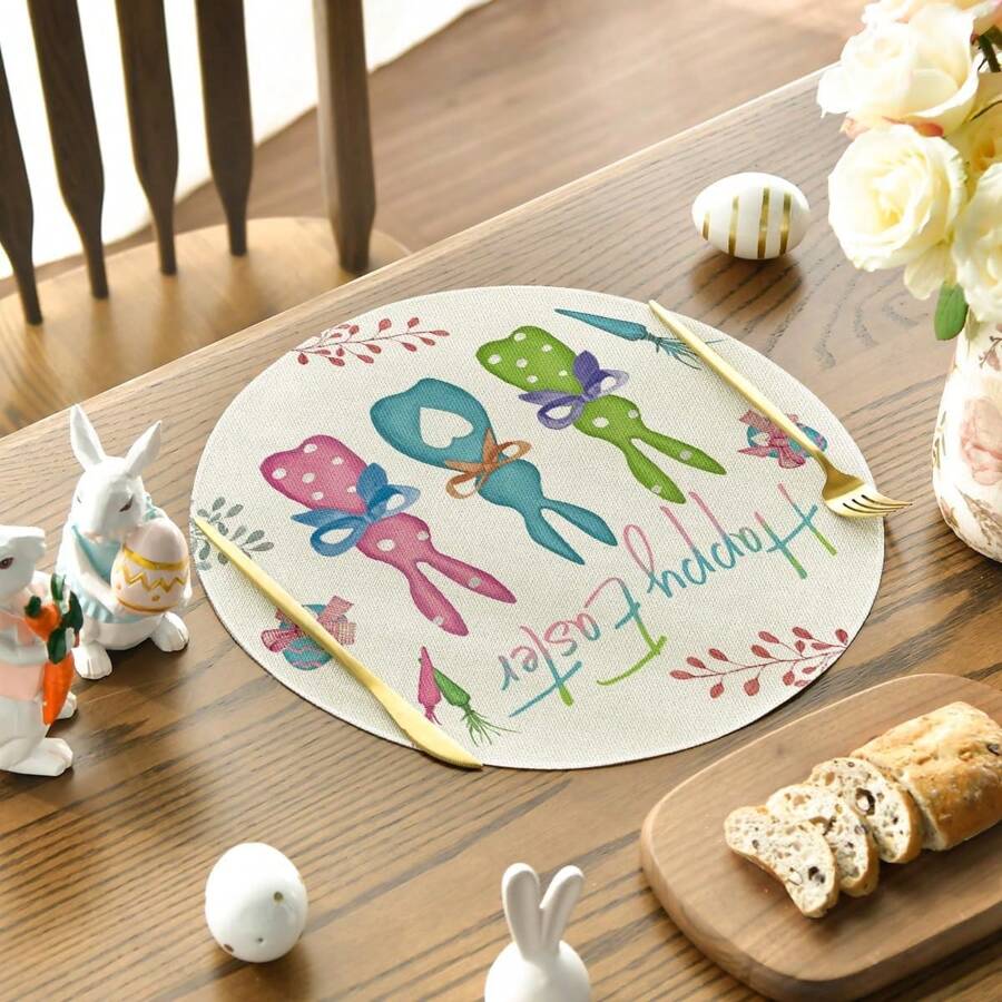 4pcs/Set Cute Rabbit Carrot Design Easter Happy Round Placemats, 15 ...