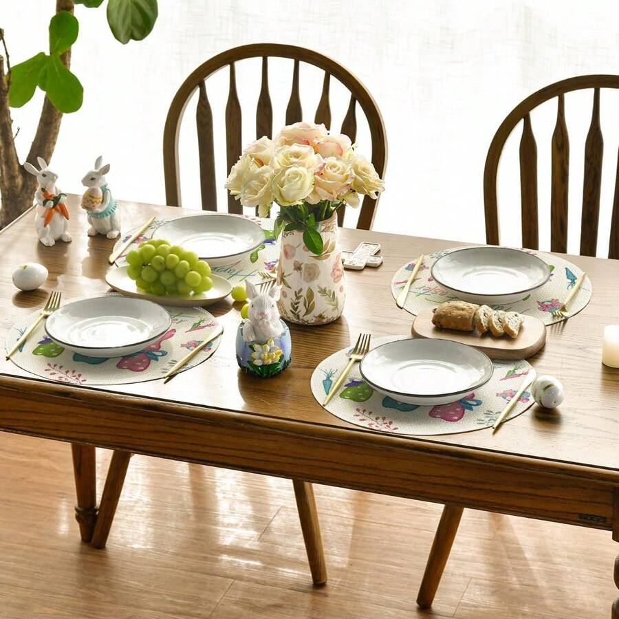 4pcs/Set Cute Rabbit Carrot Design Easter Happy Round Placemats, 15 ...