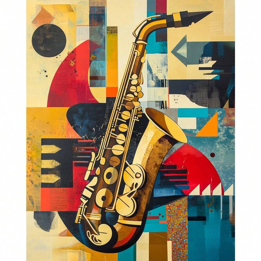 Abstract Saxophone Instrument Watercolor Geometric Canvas Art Poster ...