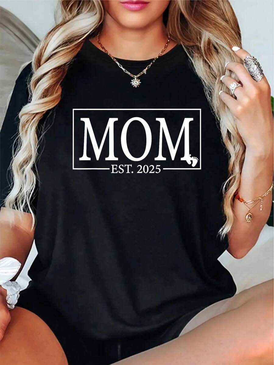 100% Cotton Mom Est. 2025 Expect Baby 2025 New Mom 2025 Mom To Be 2025 T-Shirt | SHEIN Brasil