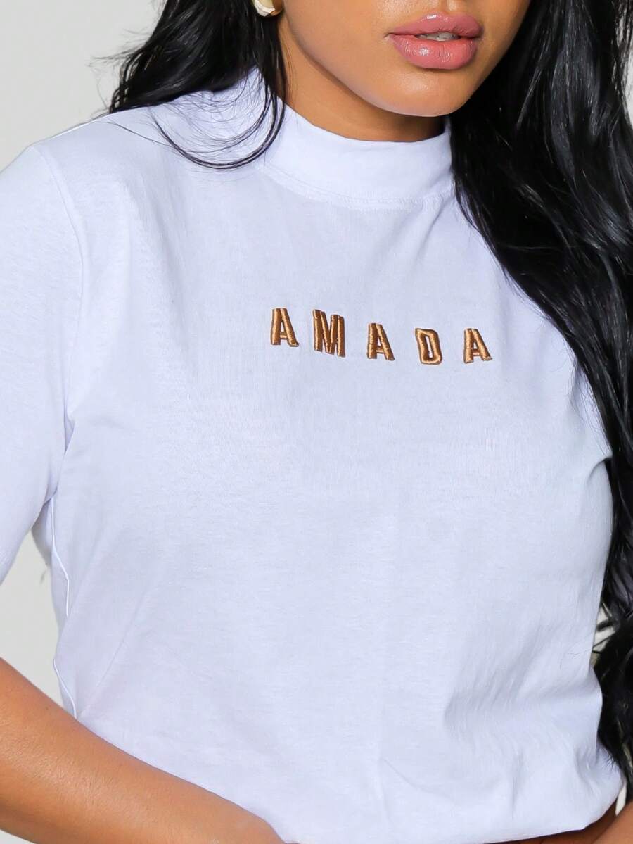 SILK ROUTE Gola Alta Bordado Alto Relevo Amada 100% Algodão | SHEIN Brasil