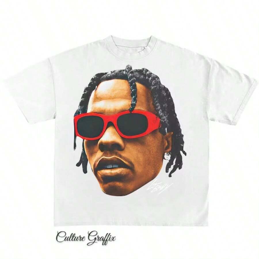 White Vintage Rap Tee Lil Baby, Hip Hop Graphic Print T-Shirt, Merch T ...