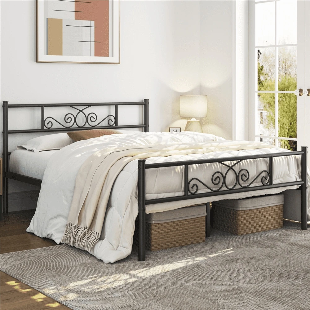 Cama Queen de plataforma de metal con diseño de voluta moderna Renwick ...