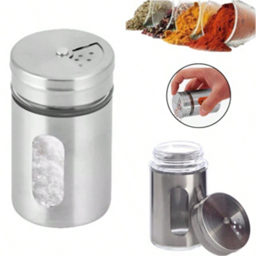 Stainless Steel Salt And Pepper Shaker With Glass And Lid With 3 ...