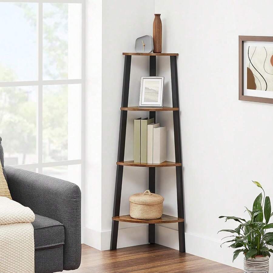 Corner Shelf Stand, 4-Tier Corner Bookshelf, Industrial Corner Ladder ...