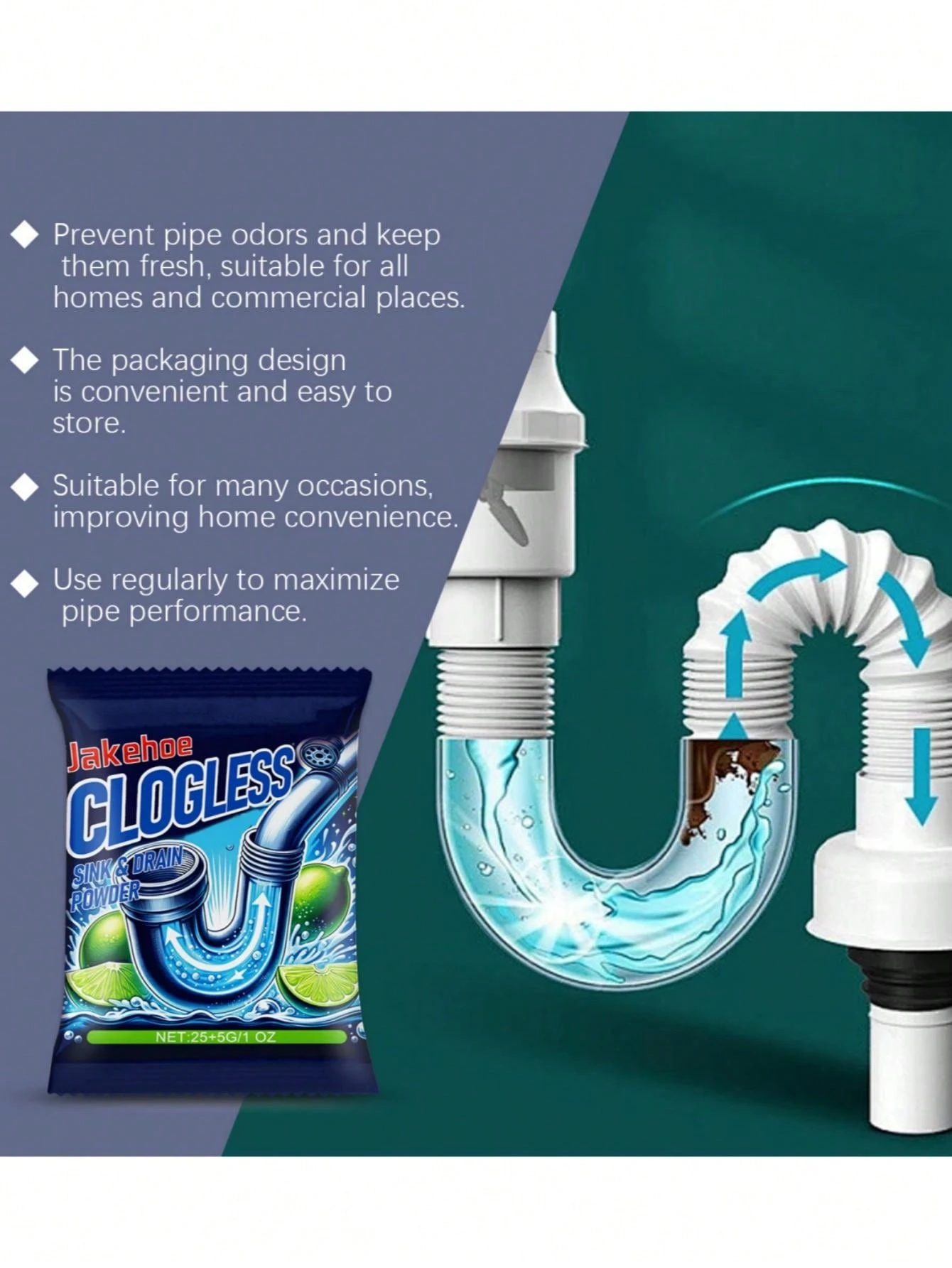 Pipe Drain Cleaner Powder For Bathroom And Kitchen, Unclogs Drains ...