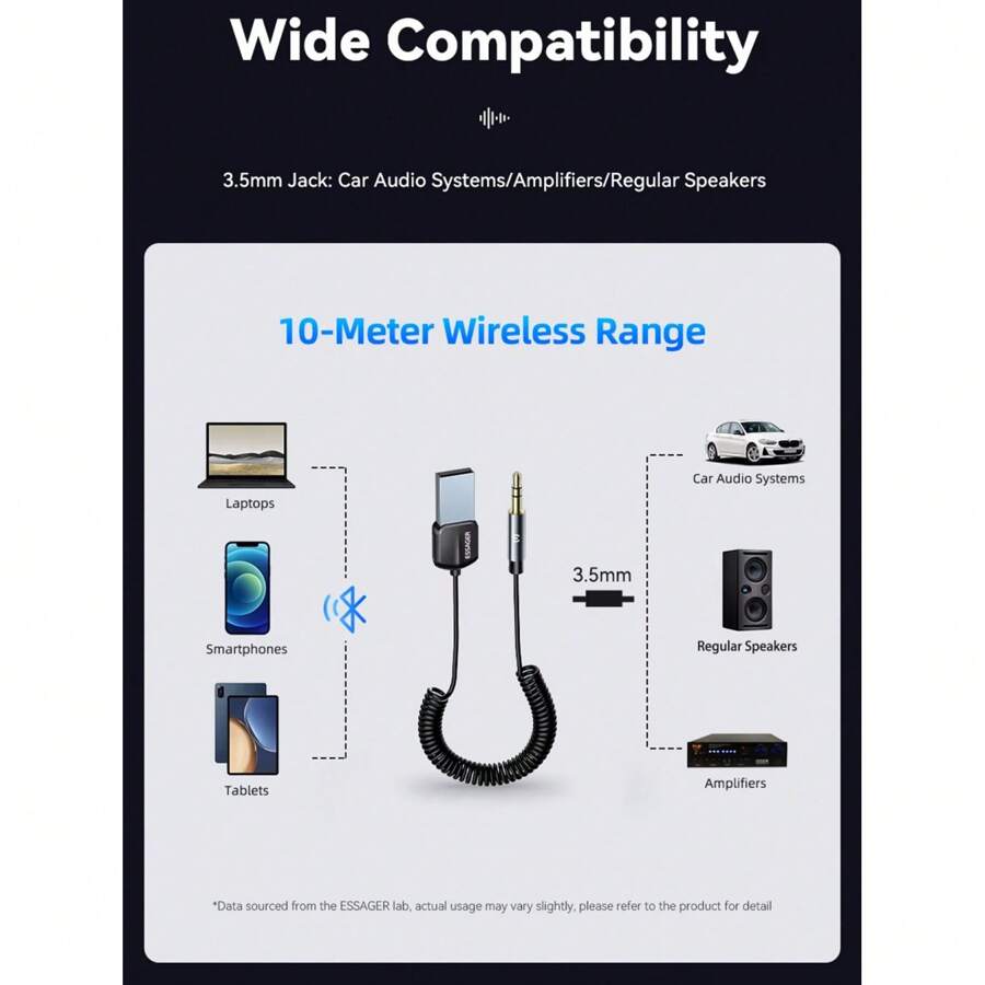 Essager Bluetooth AUX Adapter, Wireless Car Bluetooth Receiver, USB To ...