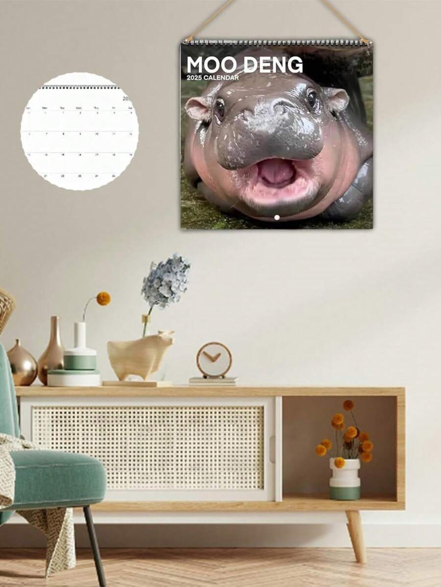 1pc 2025 Moo Deng Calendar, Moo Deng Calendar, Moo Deng Pygmy ...