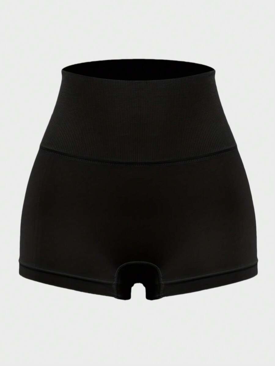 1pc Women's Seamless High Waisted Threaded Design Simple Basic Boxer Shorts Tummy Tightening ...