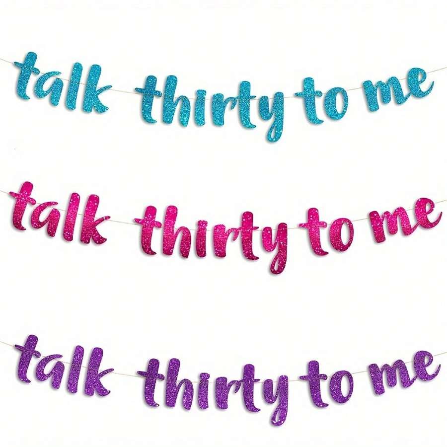 1 Set Talk Thirty To Me Purple Blue Hot Pink Glitter Banner 30th Birthday Party Decorations And ...