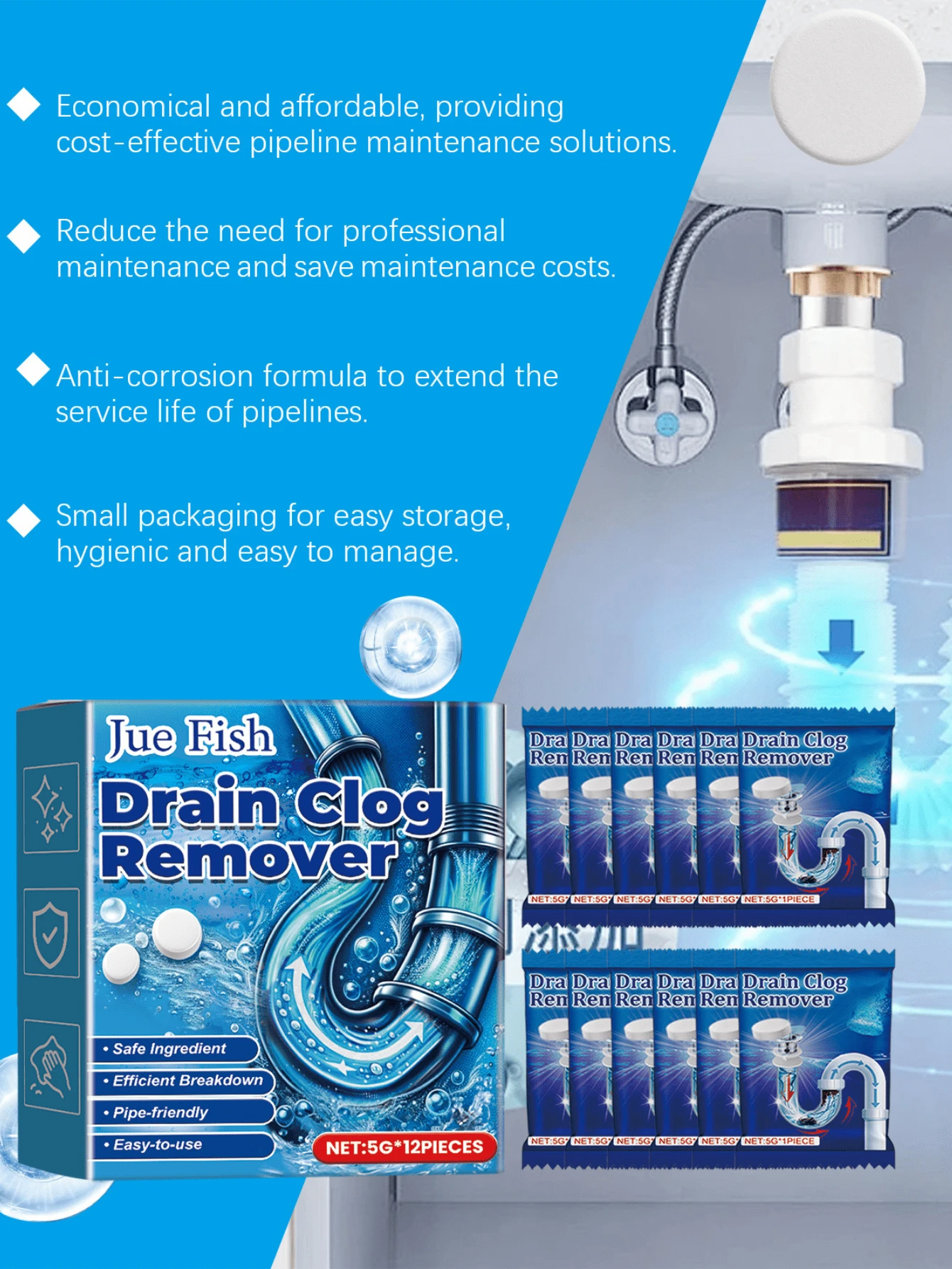 1pc Pipe Dredges Effervescent Tablets Dissolve Toilet Floor Drain ...