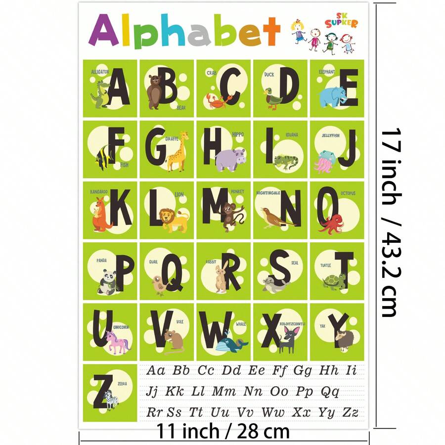 SK SUPKER 12 Pack English Learning Posters: ABC Alphabet Chart/ Numbers ...