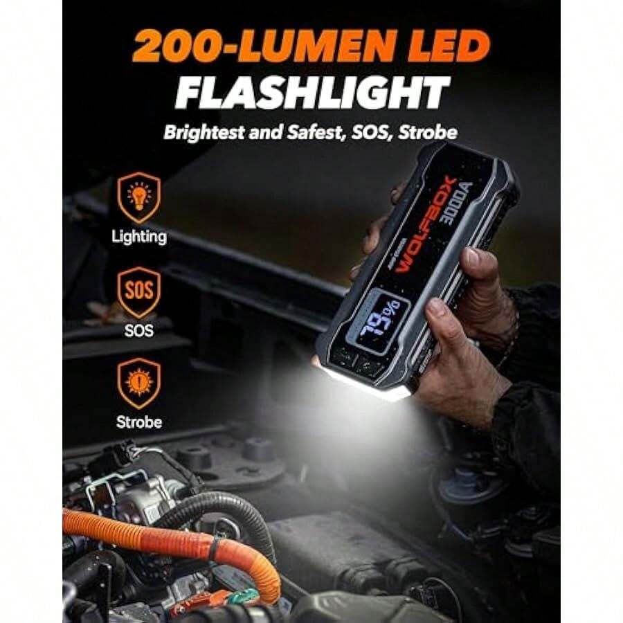 3000A Jump Starter 12V Car Battery Quick Charge 65W 16000mAh Portable ...