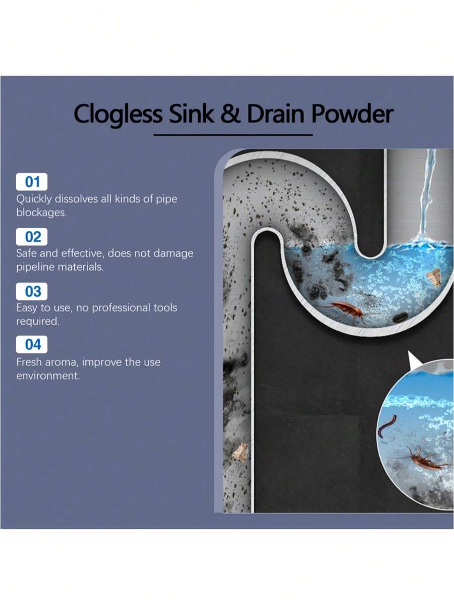 Pipe Drain Cleaner Powder For Bathroom And Kitchen, Unclogs Drains ...