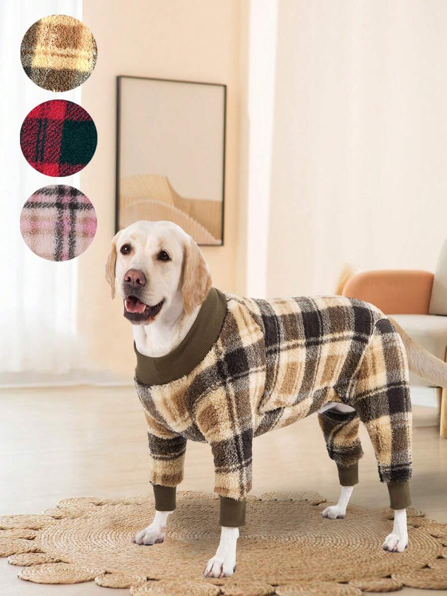 1pc Medium Large Dog Puppy Plush Cozy Classic Checks Warm Pajamas ...