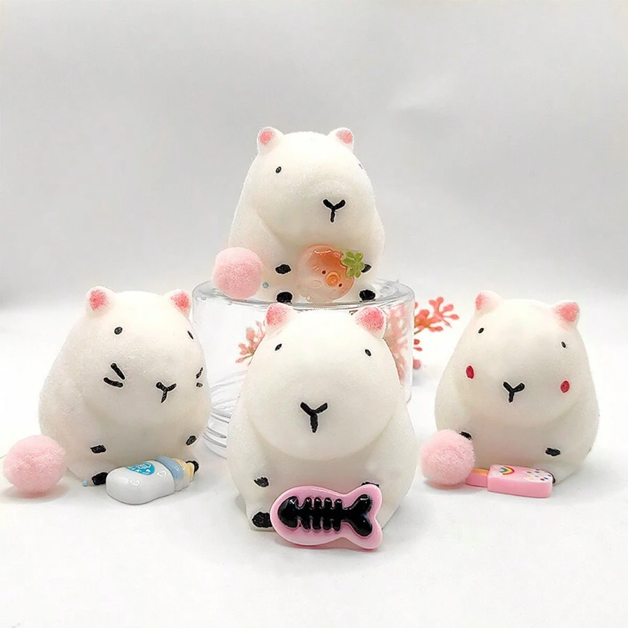 White Silicone Capybara Squeeze Toy, Winter Series, Clay-Like Soft ...